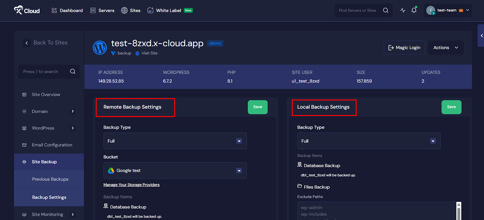 Site Backups In xCloud - xCloud