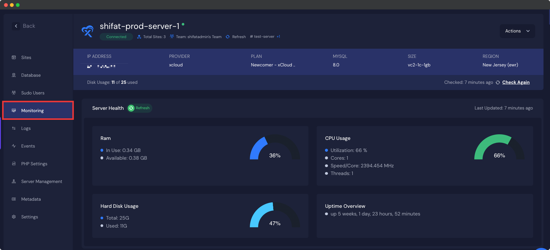 How To Monitor The Ram Cpu And Disk Usage Of A Site Xcloud