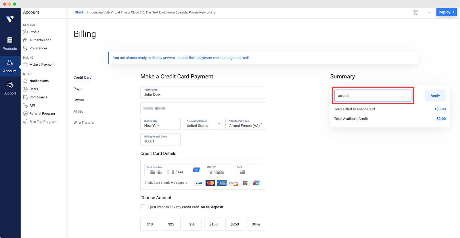 How To Setup A Vultr Server in xCloud and Get Free Hosting For 6 Months? - xCloud